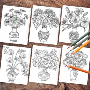 50 Easy Flower Vases Coloring Pages | Flower Birthday Activity Coloring ...