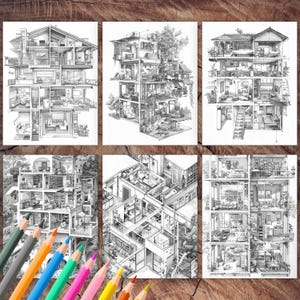 50 Apartment Homes Coloring Pages Vol. 2 | House Adult Coloring Pages ...