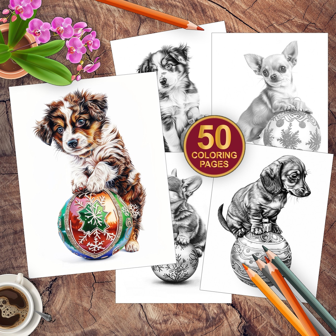 50 Dogs With Christmas Ornaments Coloring Book | Printable Puppy ...