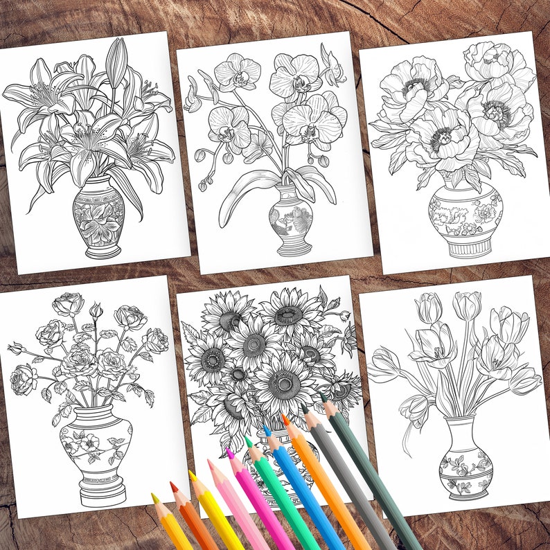 50 Easy Flower Vases Coloring Pages Flower Birthday Activity Coloring ...