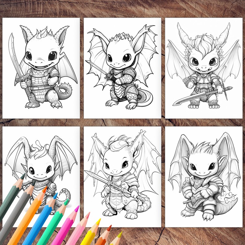 80 Baby Woodland Dragon Fantasy Coloring Page Book| Armored Heroes ...