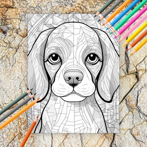 Stained Glass Dogs Coloring Page Book, Instant Download Grayscale ...