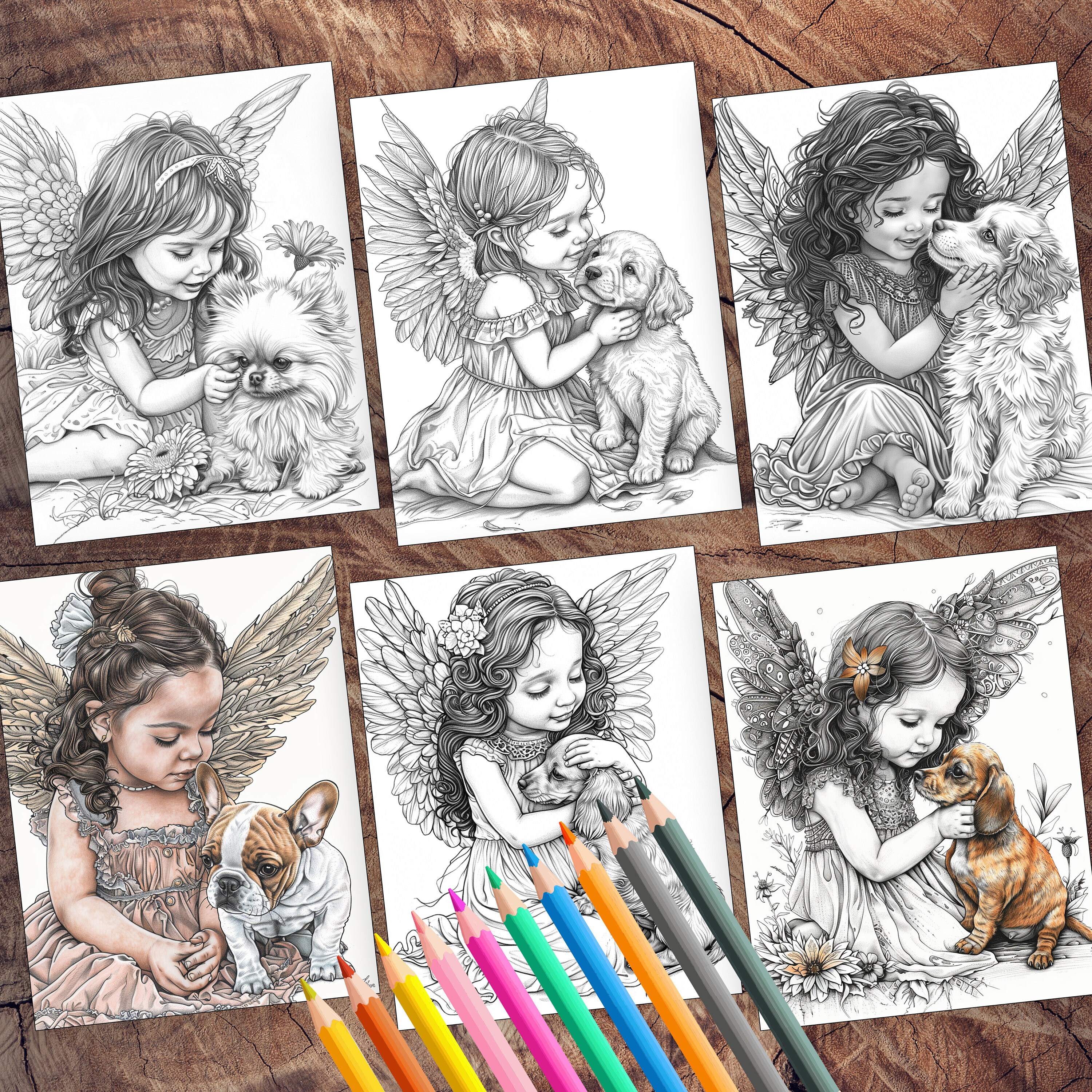 Dog Coloring Page Book, Heavenly Angels and Puppies, Dogs Coloring ...