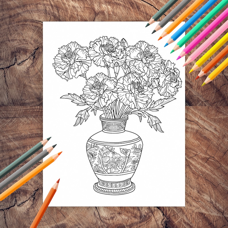 50 Easy Flower Vases Coloring Pages Flower Birthday Activity Coloring ...