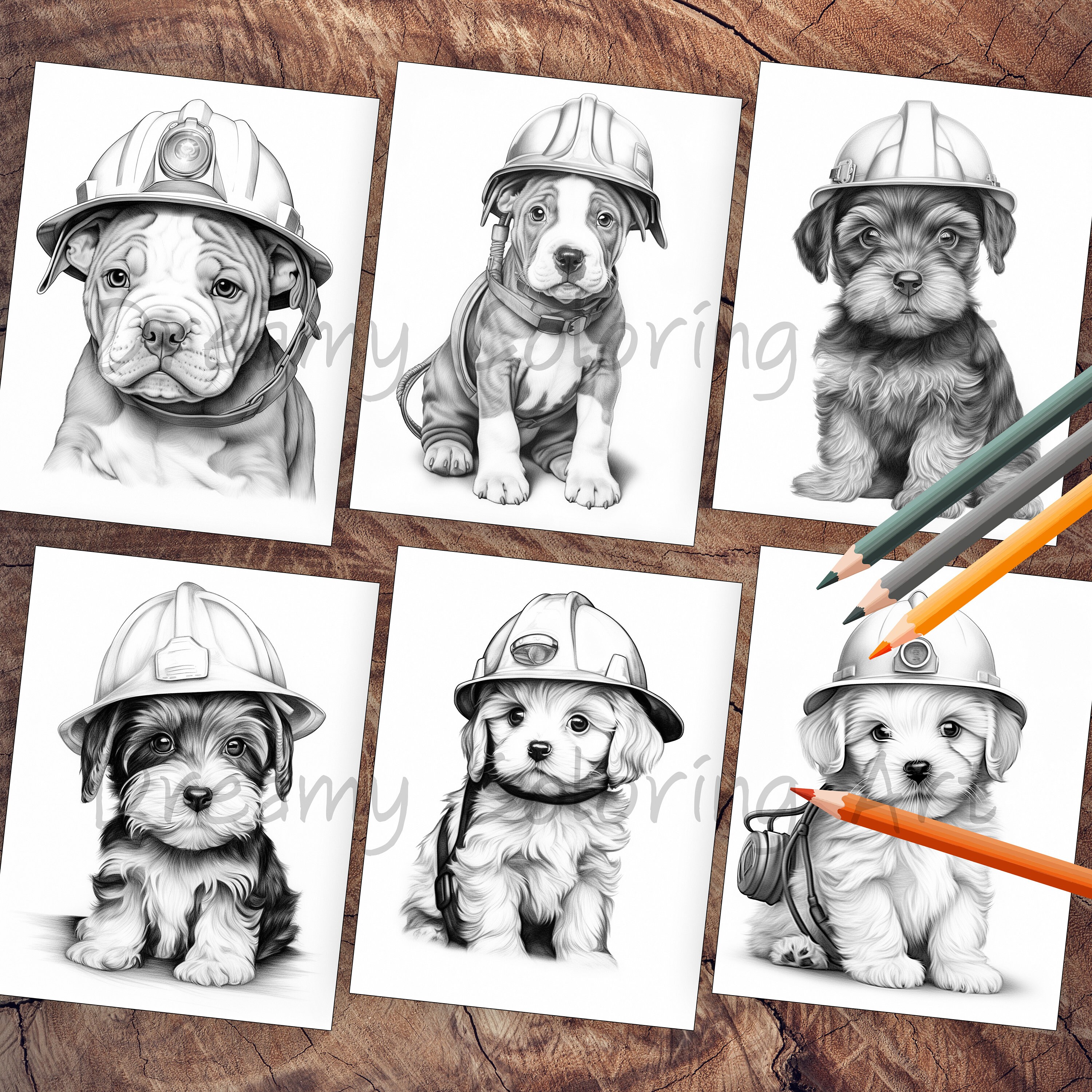 Dog Coloring Book Firefighter Puppies Grayscale Coloring - Etsy