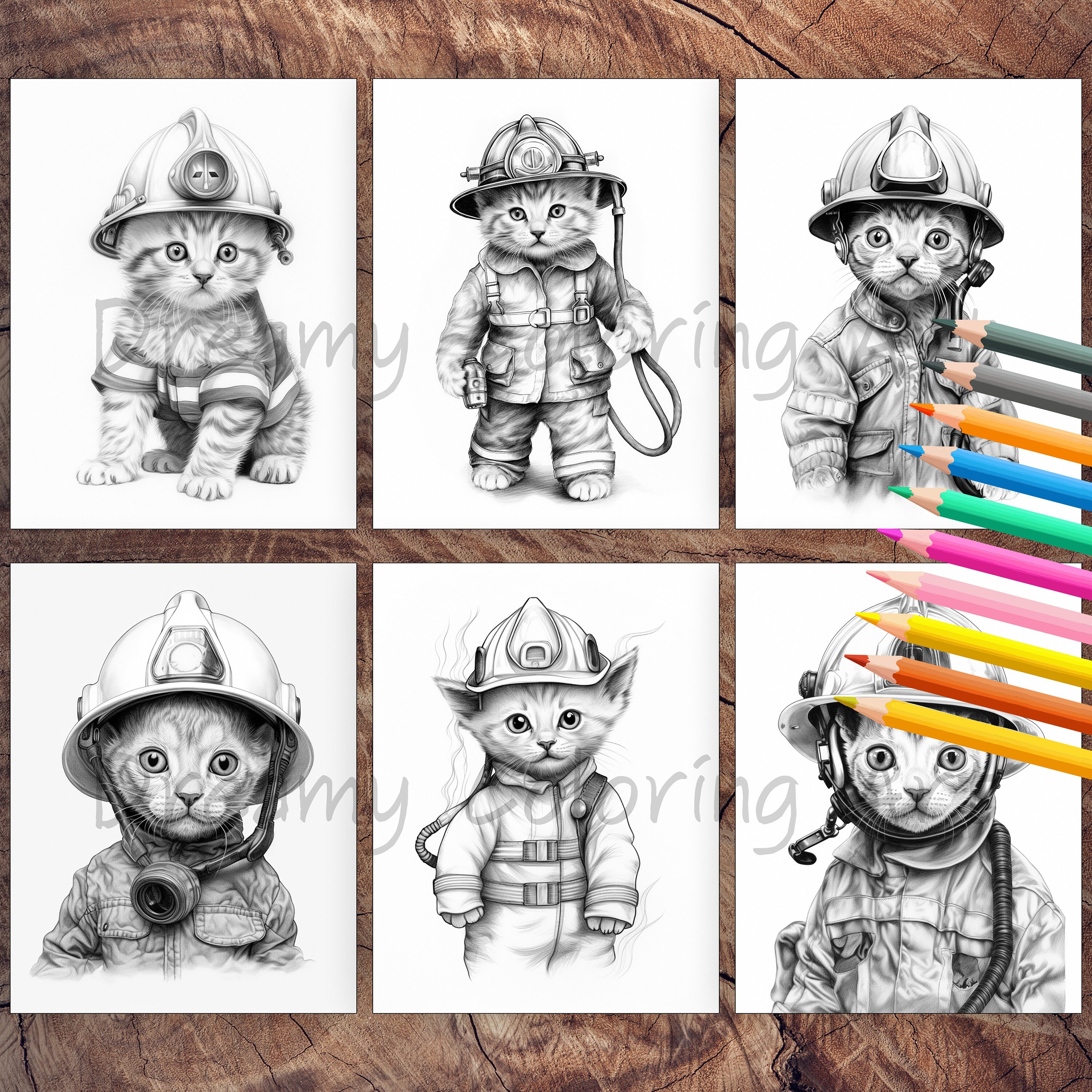 80 Adorable Firefighter Kittens | Cat Coloring Book | Adult Coloring ...