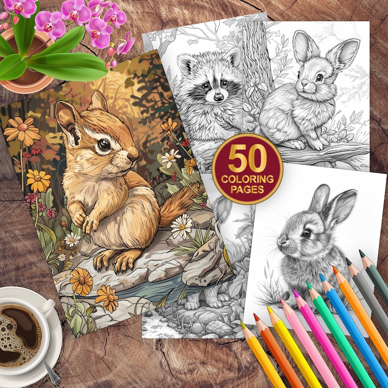 50 Woodland Animals Coloring Pages | Adults + Kids Instant Download ...