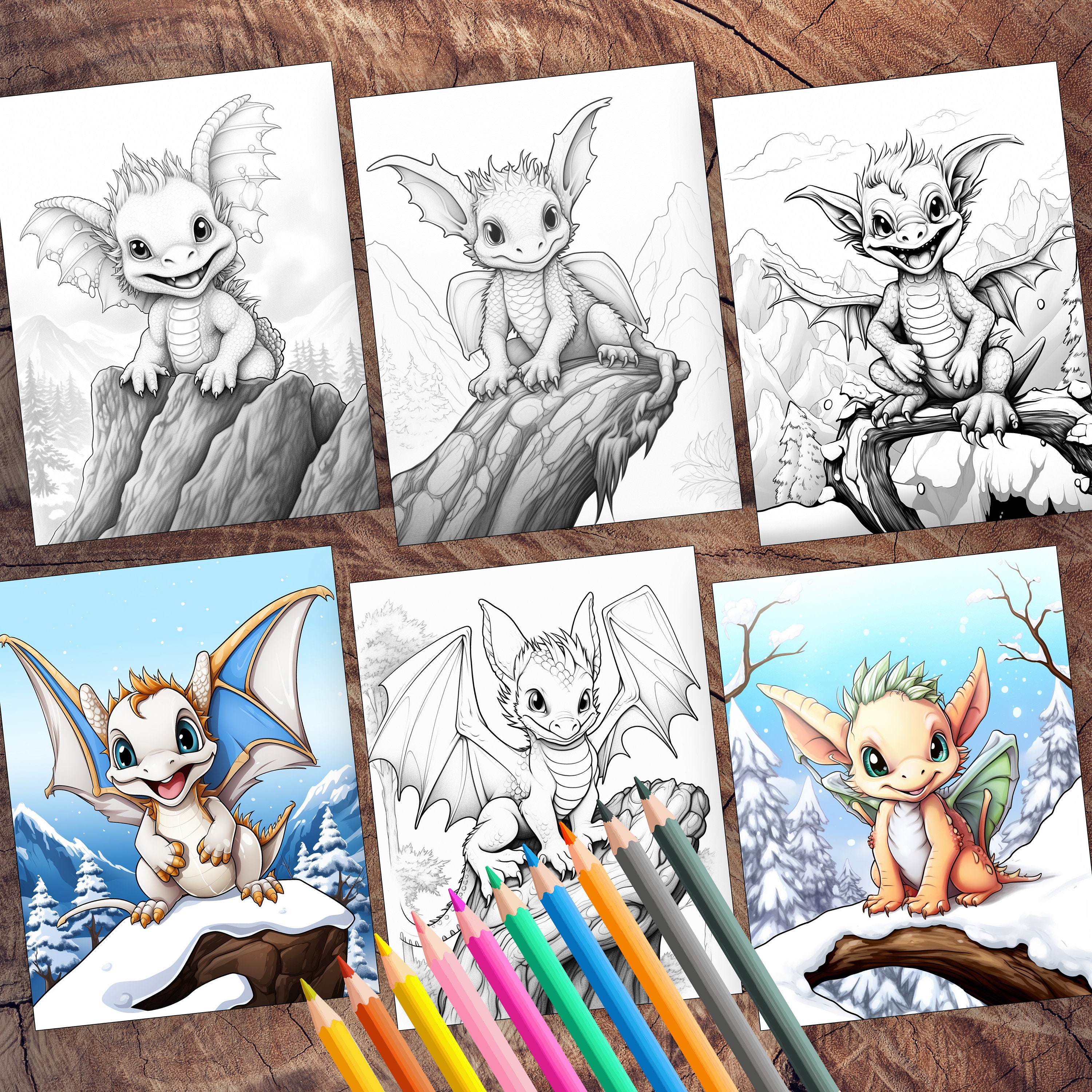 60 Dragons Fantasy Coloring Page Book | Printable Pdf | Instant ...