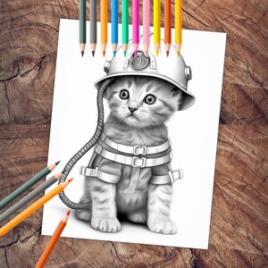 80 Adorable Firefighter Kittens | Cat Coloring Book | Adult Coloring ...