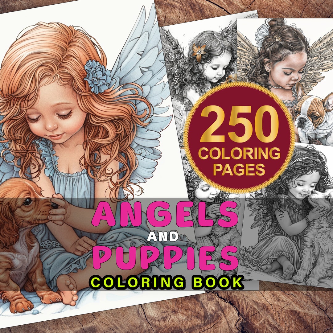Dog Coloring Page Book, Heavenly Angels and Puppies, Dogs Coloring ...