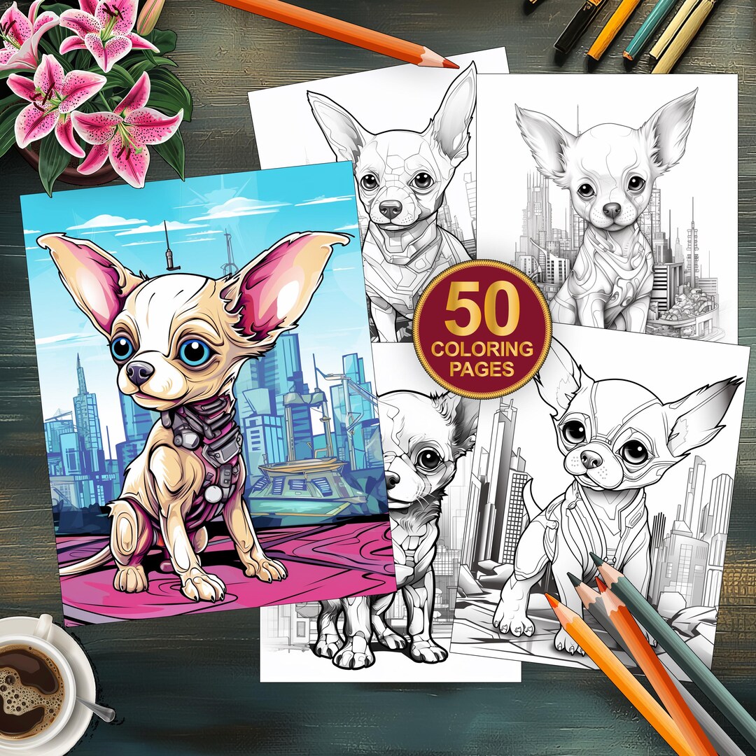 50 Digital Download Puppy Coloring Pages | Futuristic AI Dog Adult ...