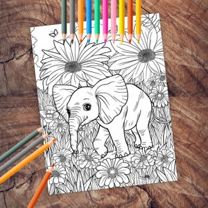 50 Baby Elephant Coloring Pages | Safari Jungle Floral Coloring Book ...