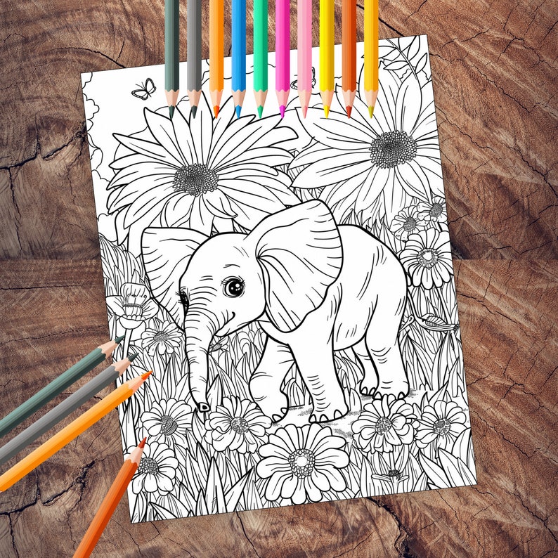 50 Baby Elephant Coloring Pages | Safari Jungle Floral Coloring Book ...