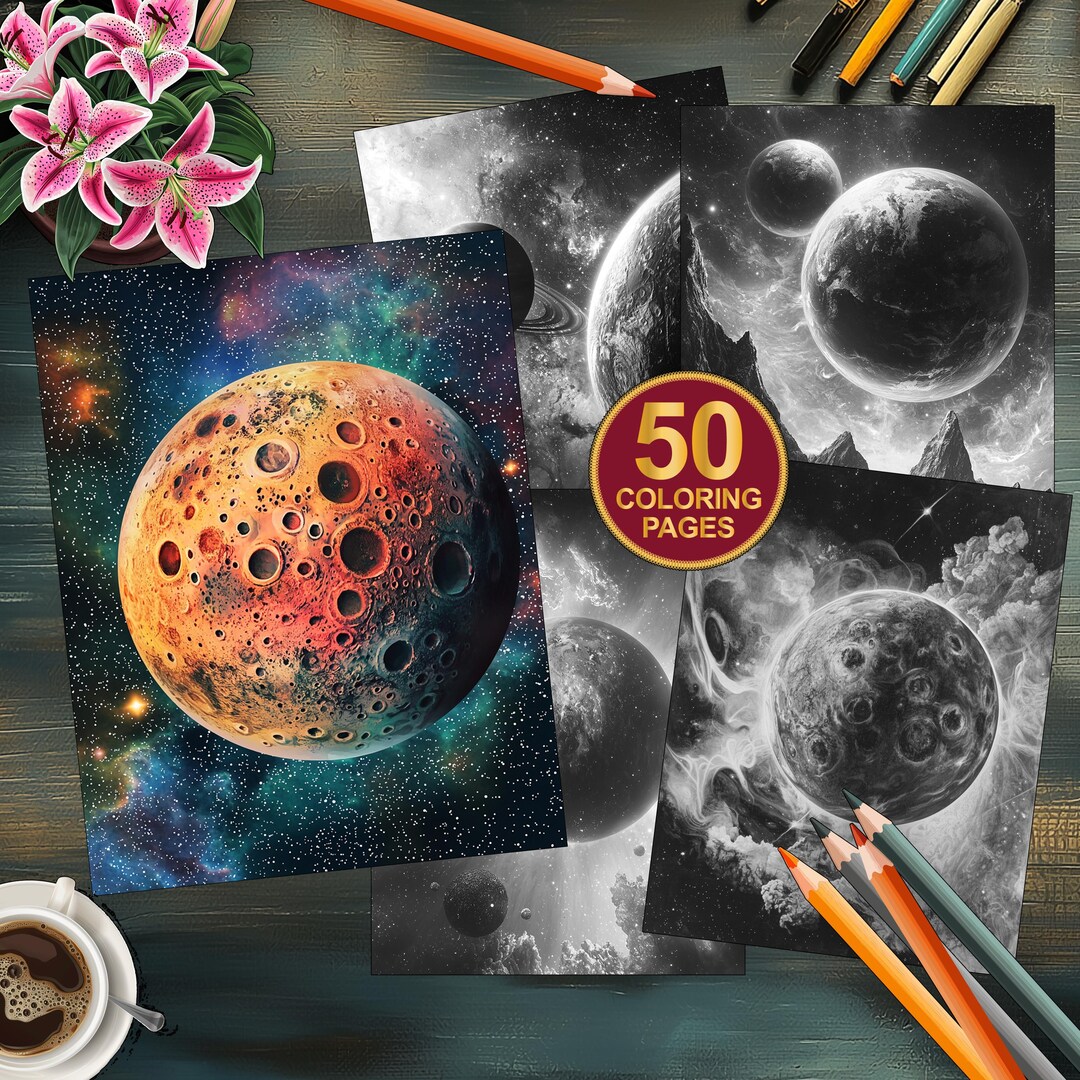 50 Celestial Moon Coloring Pages - Printable Space Art - Instant ...