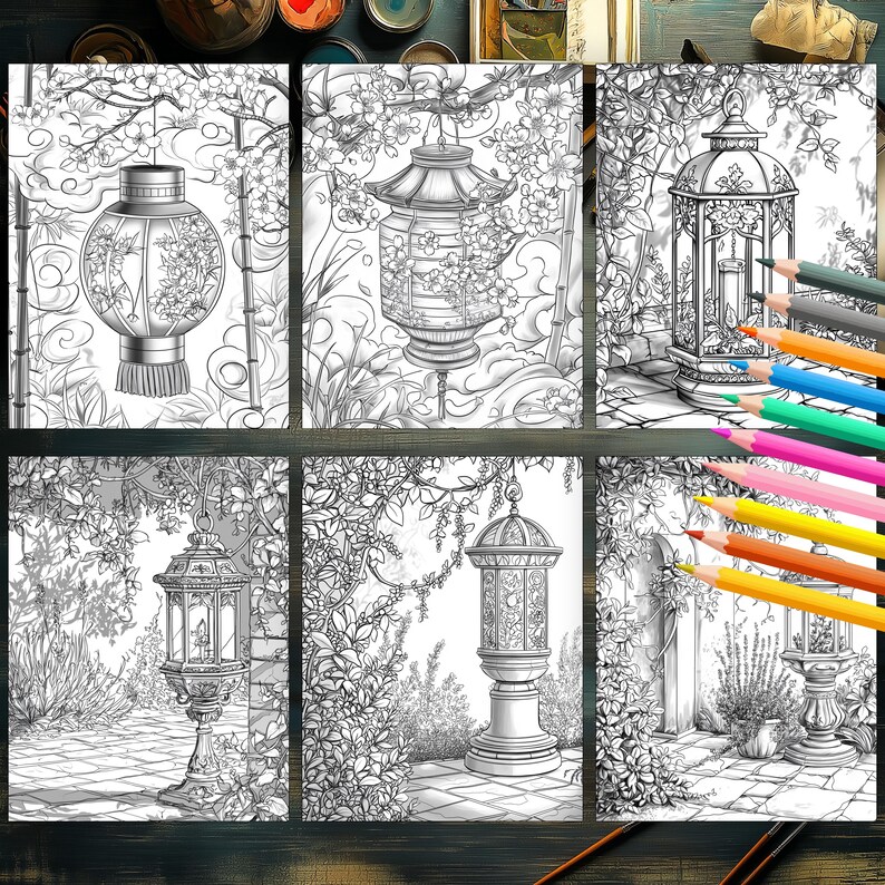 50 Floral Lanterns Coloring Book | Blooming Lantern Coloring Pages ...