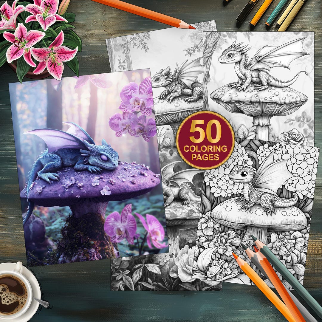 50 Baby Dragon Coloring Pages | Spring Flowers Coloring Book | Fantasy ...