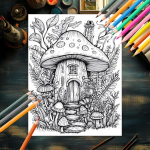 50 Enchanted Mushroom Houses Coloring Pages - Whimsical Art for Adults ...