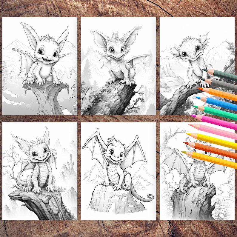 60 Dragons Fantasy Coloring Page Book Printable Pdf Instant Download ...