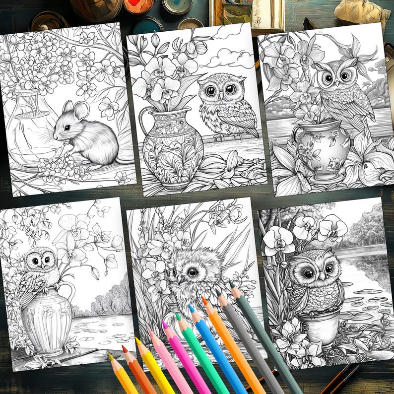 50 Forest Floral Animals Coloring Pages - Woodland Creatures - Relaxing ...