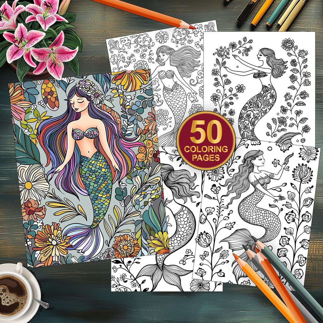 50 Beautiful Mermaid Coloring Pages - Fantasy Art for Adults & Kids ...
