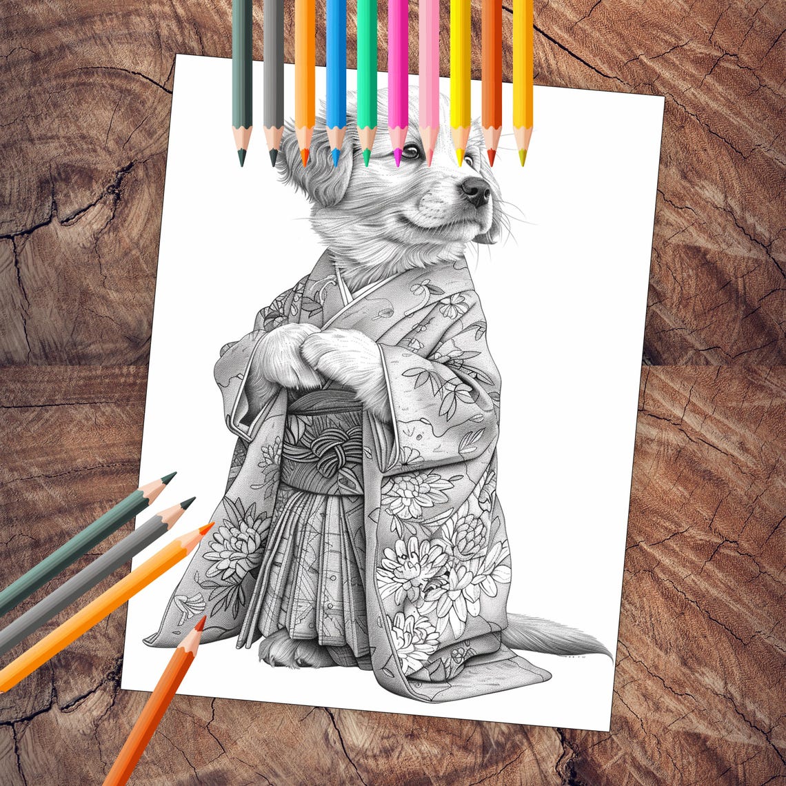 50 Puppies Wearing Japanese Clothing | Dogs Coloring Pages | Adults ...