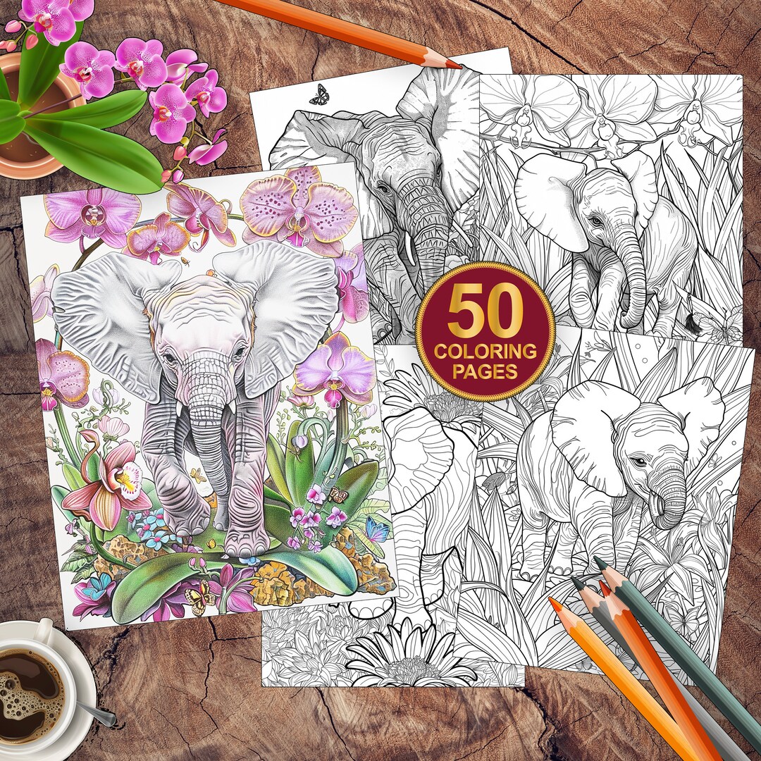 50 Baby Elephant Coloring Pages | Safari Jungle Floral Coloring Book ...