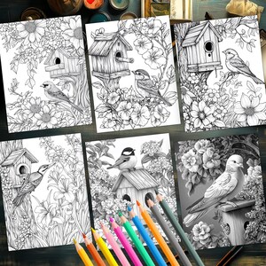 50 Bird House Coloring Pages | Cute Bird Houses | Floral Fantasy ...