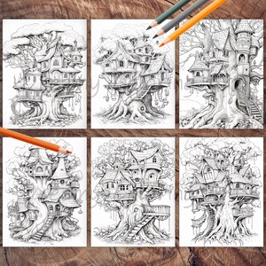 80 Enchanted Treehouse Coloring Pages | Fantasy Coloring Book for ...