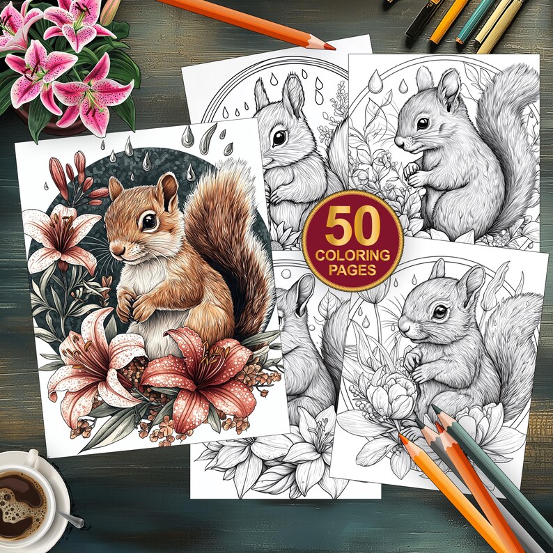 50 Woodland Squirrel Mandala Coloring Pages | Adults + Kids Instant ...