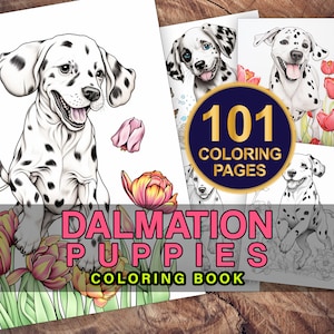 Dalmation Dogs Coloring Page Book, Grayscale Coloring Book, Coloring ...