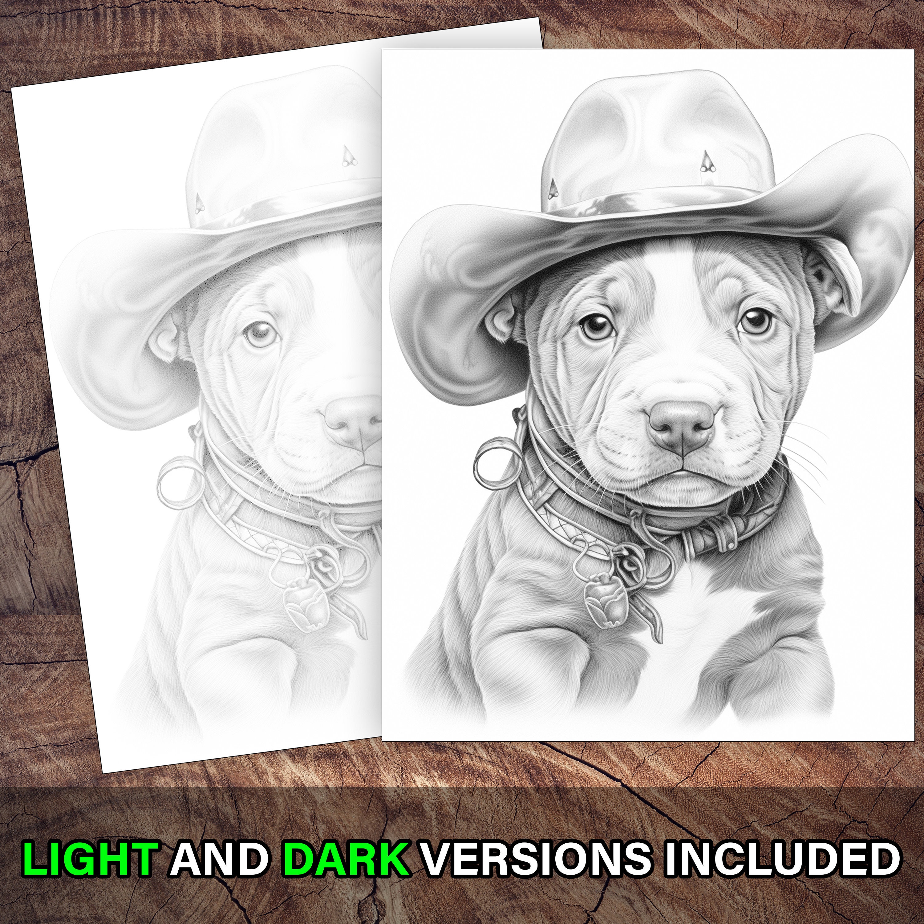 Cowboy Dogs Coloring Book, Adults Kids, Instant Download, Grayscale ...