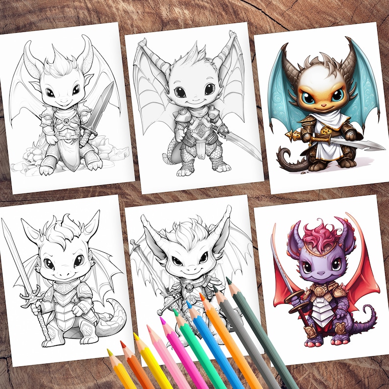 80 Baby Woodland Dragon Fantasy Coloring Page Book| Armored Heroes ...