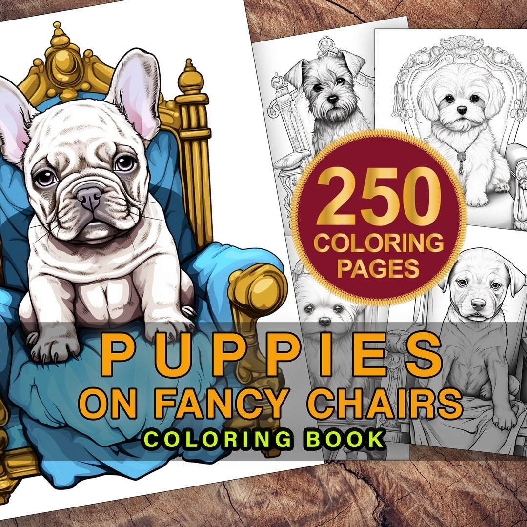 Dogs on Fancy Chairs Coloring Page Book, Grayscale Coloring Book ...