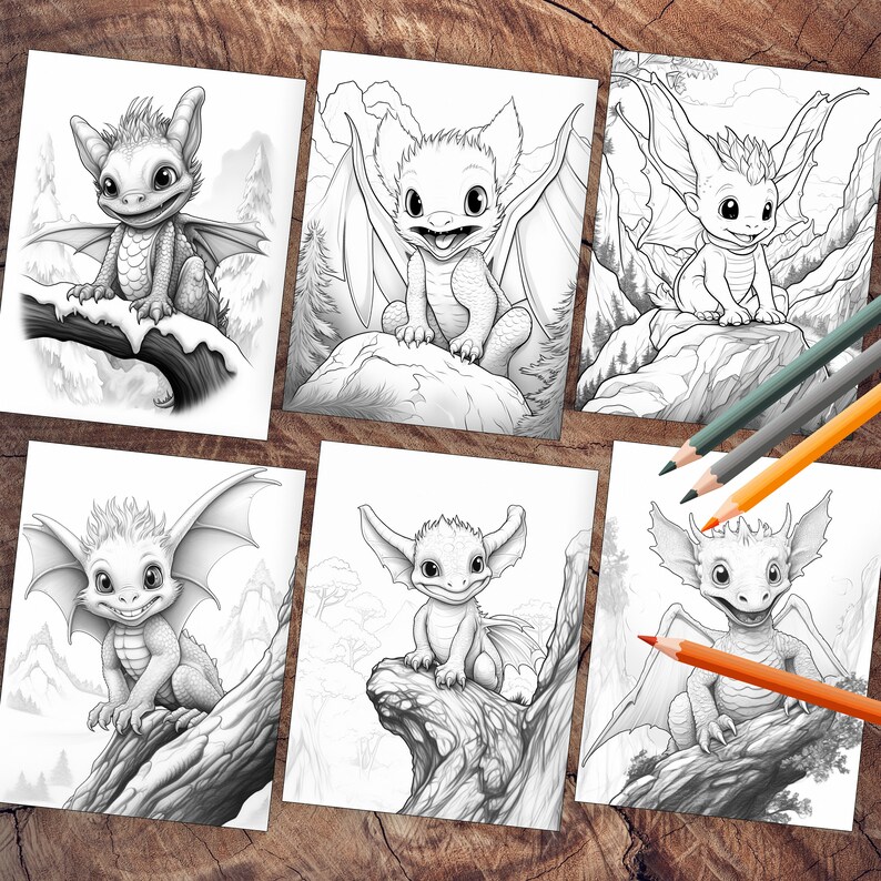 60 Dragons Fantasy Coloring Page Book Printable Pdf Instant Download ...