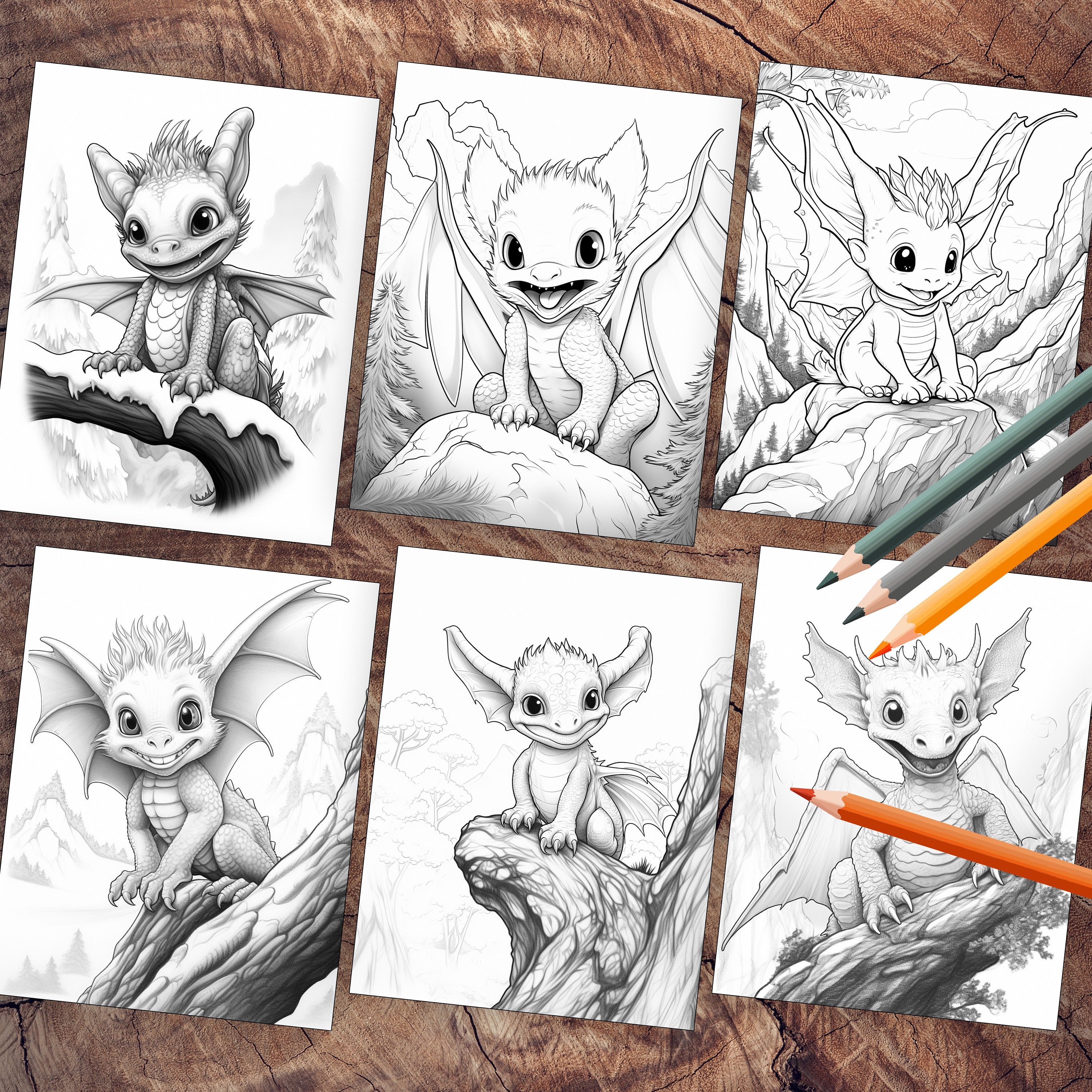 60 Dragons Fantasy Coloring Page Book | Printable Pdf | Instant ...
