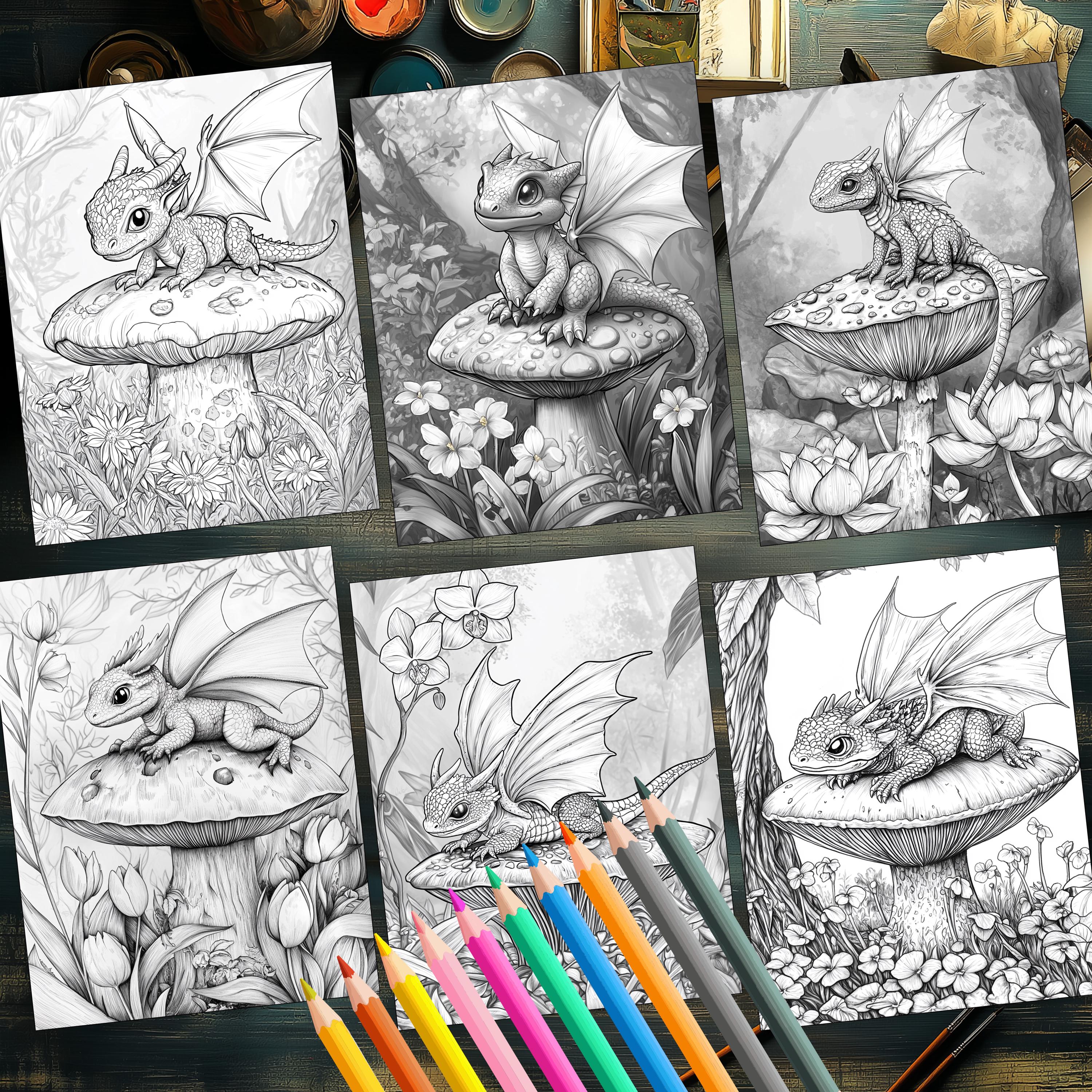 50 Baby Dragon Coloring Pages | Spring Flowers Coloring Book | Fantasy ...