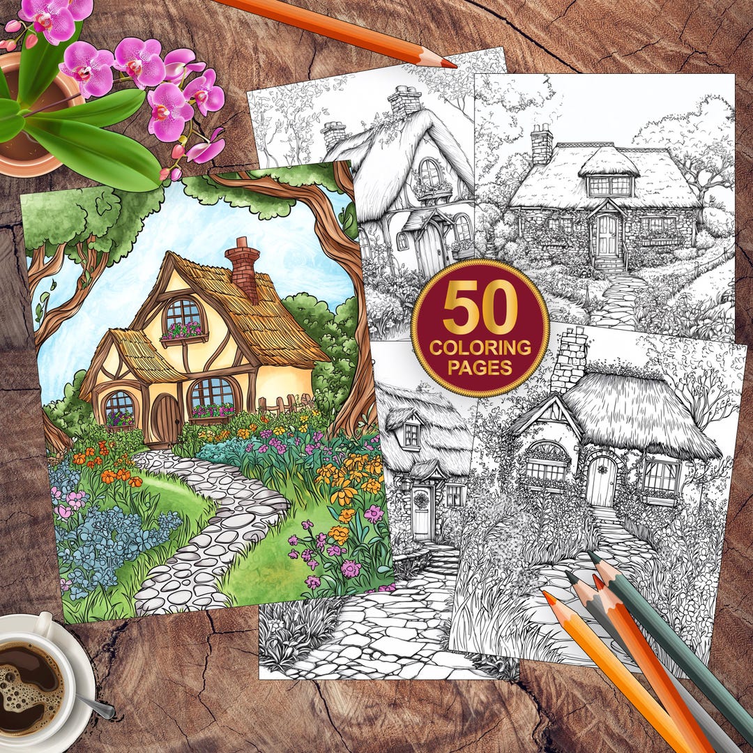 50 Cozy Cottage Coloring Pages | Floral Garden Cottage Coloring Book ...