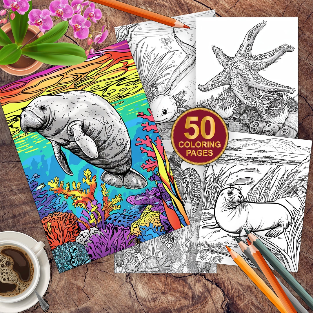 50 Sea Animals Coloring Pages | Ocean Animal Coloring Pages | Instant ...