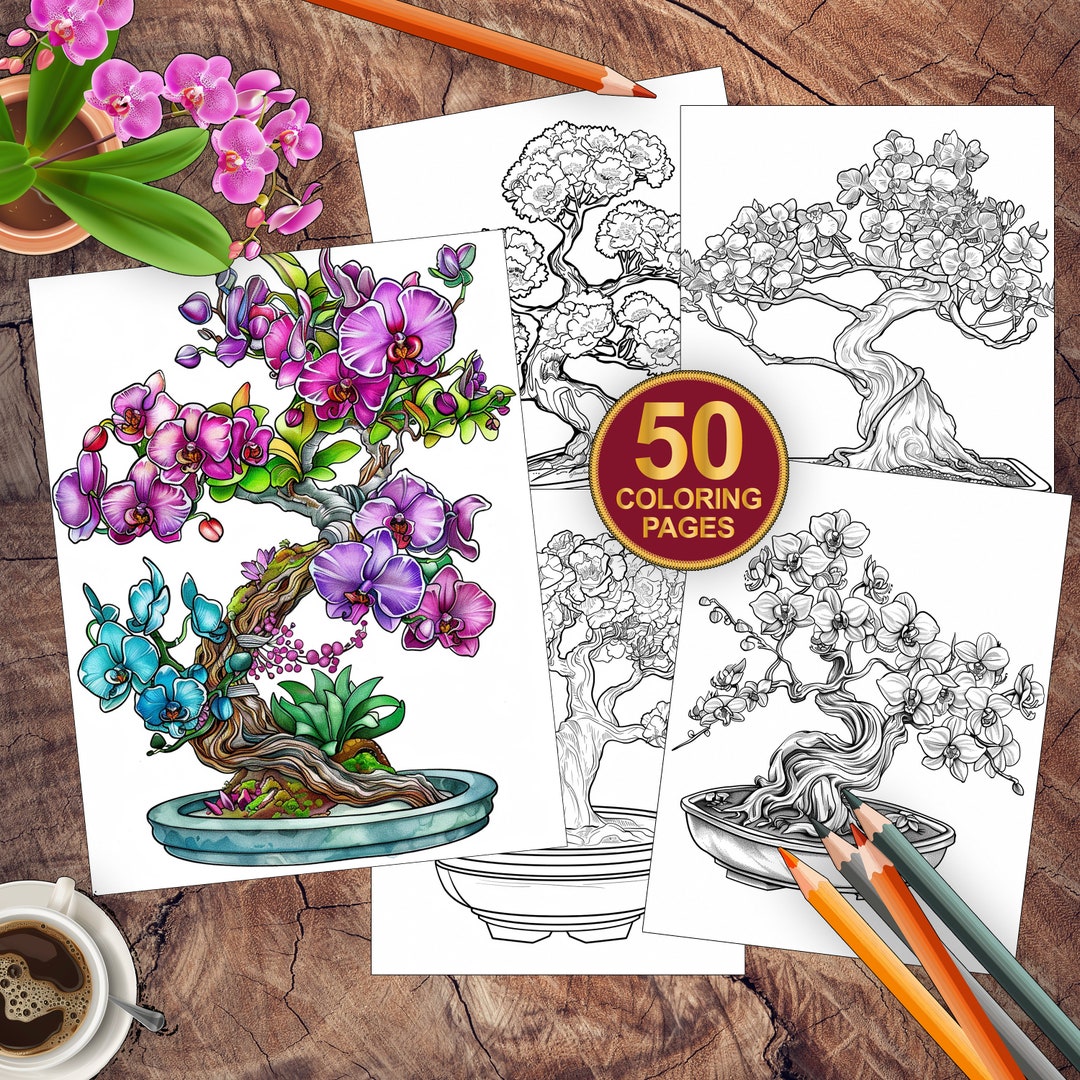 50 Bonsai Trees Coloring Pages | Botanical Coloring | Fantasy Flower ...