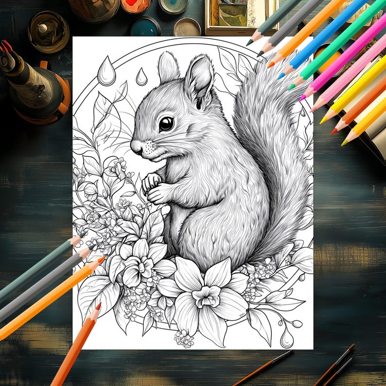 50 Woodland Squirrel Mandala Coloring Pages | Adults + Kids Instant ...