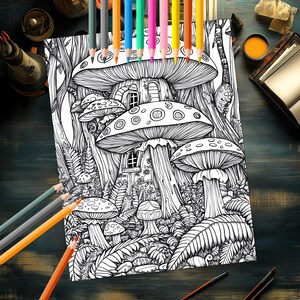 50 Enchanted Mushroom Houses Coloring Pages - Whimsical Art for Adults ...