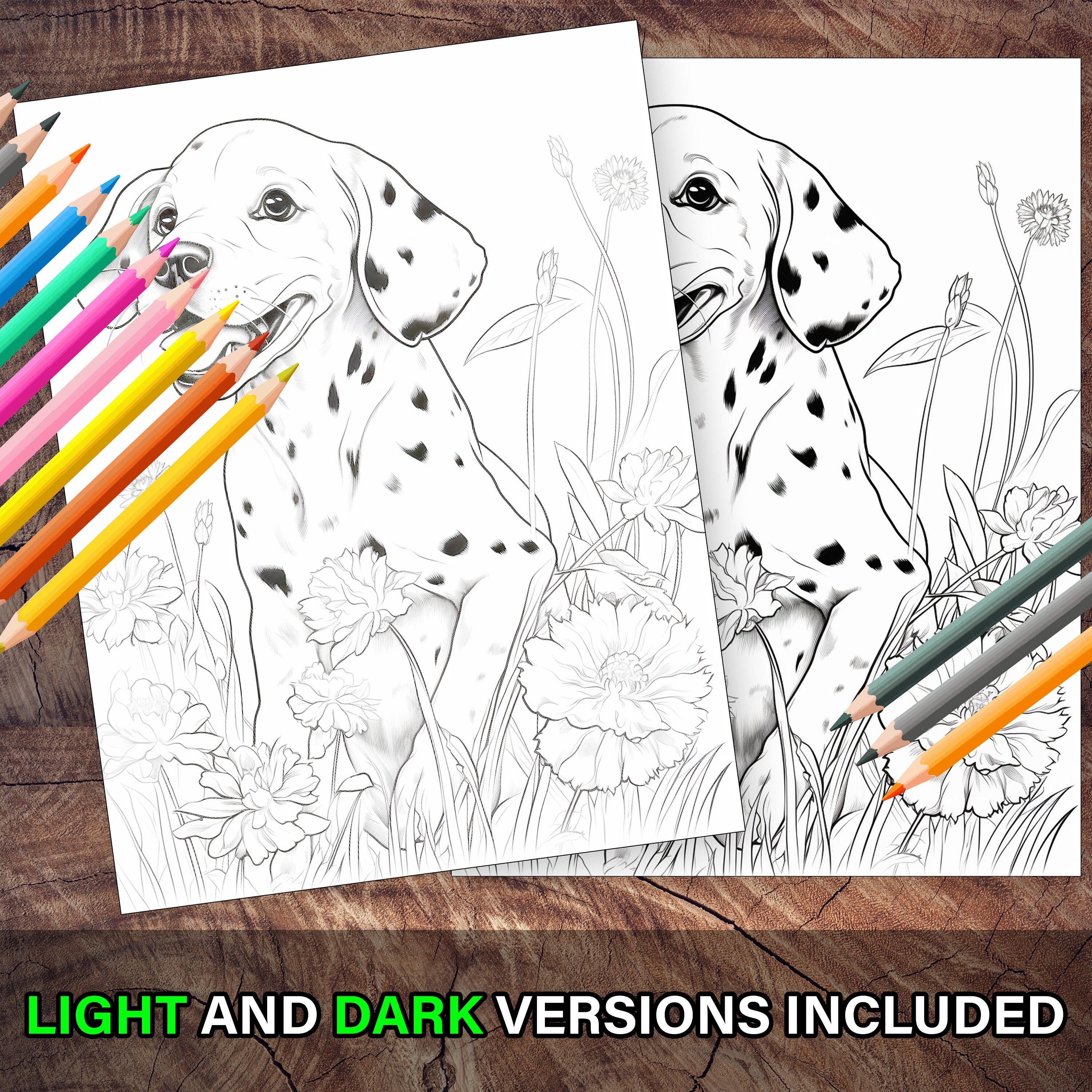 Dalmation Dogs Coloring Page Book, Grayscale Coloring Book, Coloring ...