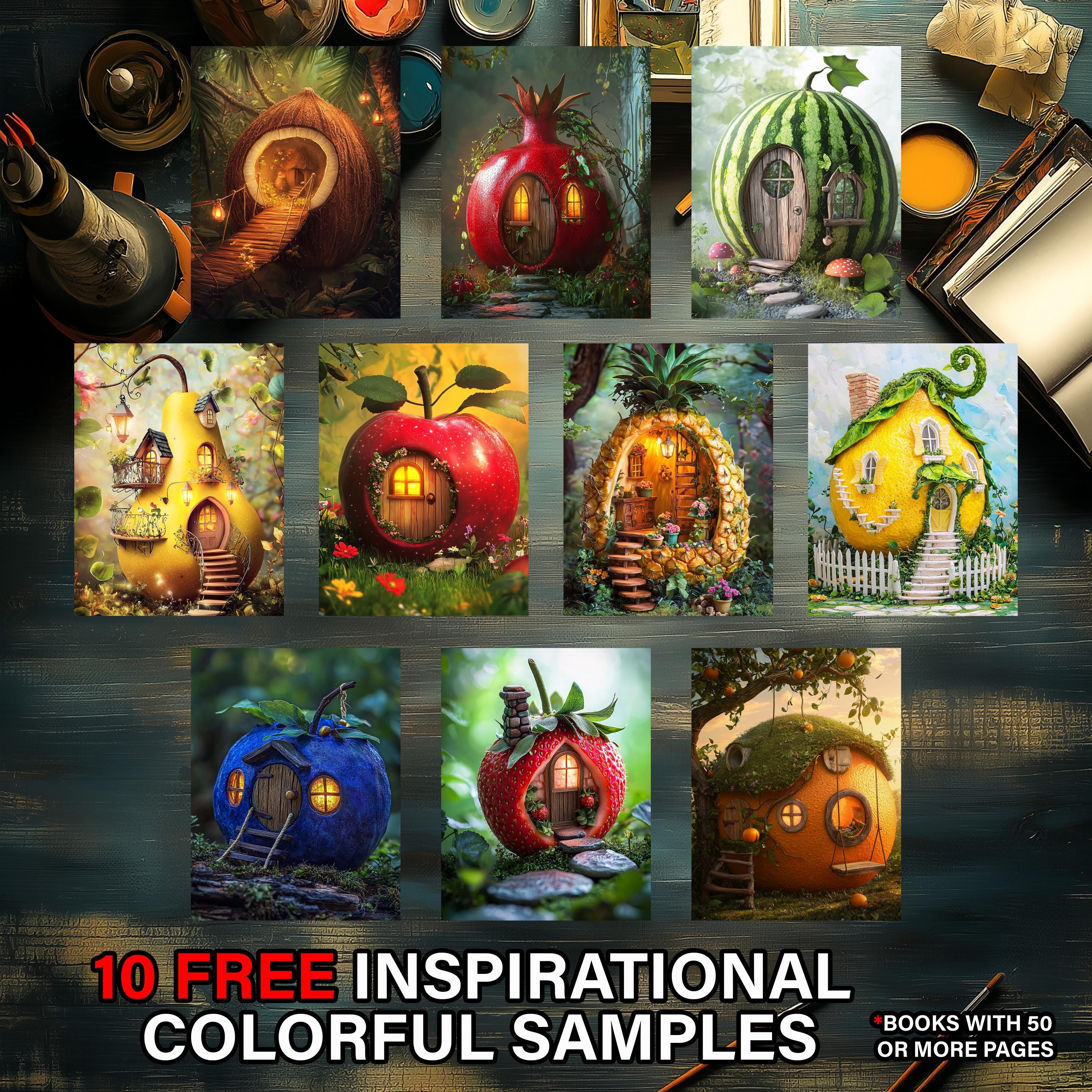 50 Fruit House Coloring Pages | Printable Fantasy Coloring Sheets ...