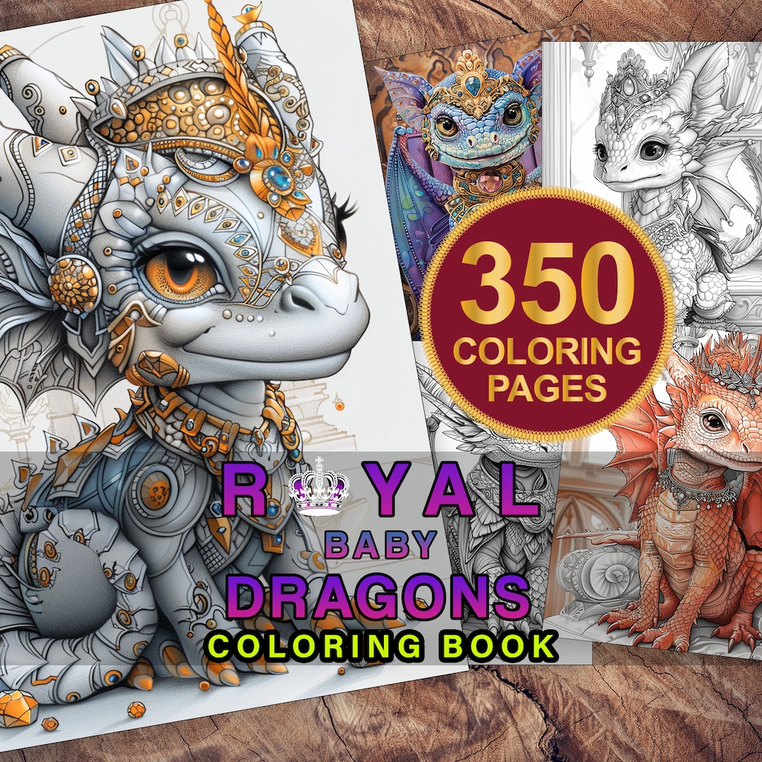 Baby Dragon Fantasy Coloring Book, Adults Kids Instant Download ...