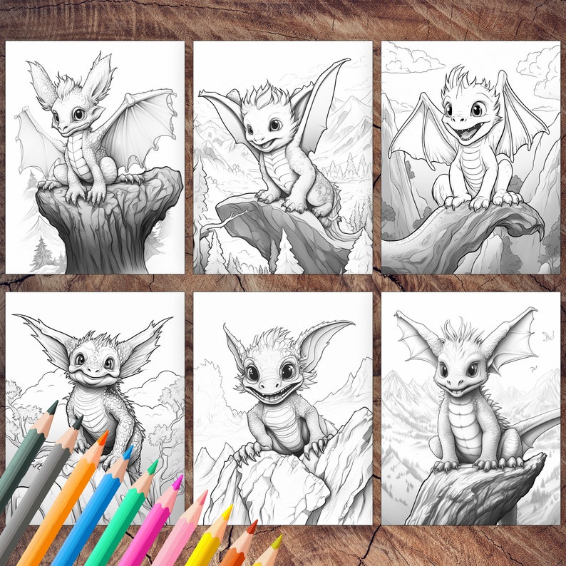 60 Dragons Fantasy Coloring Page Book Printable Pdf Instant Download ...