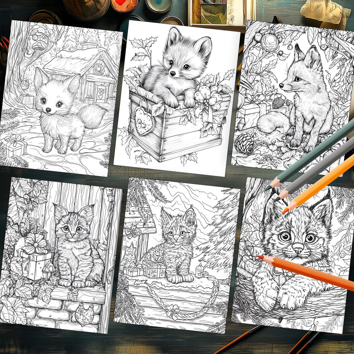 50 Woodland Christmas Animals Coloring Pages | Adults + Kids Instant ...