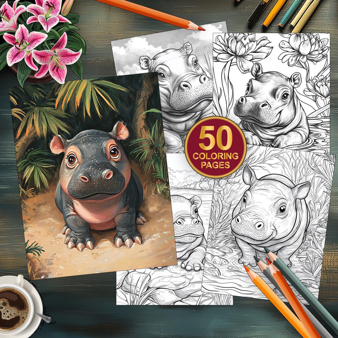 50 Adorable Baby Hippo Coloring Pages - Cute Baby Hippo Coloring Book ...