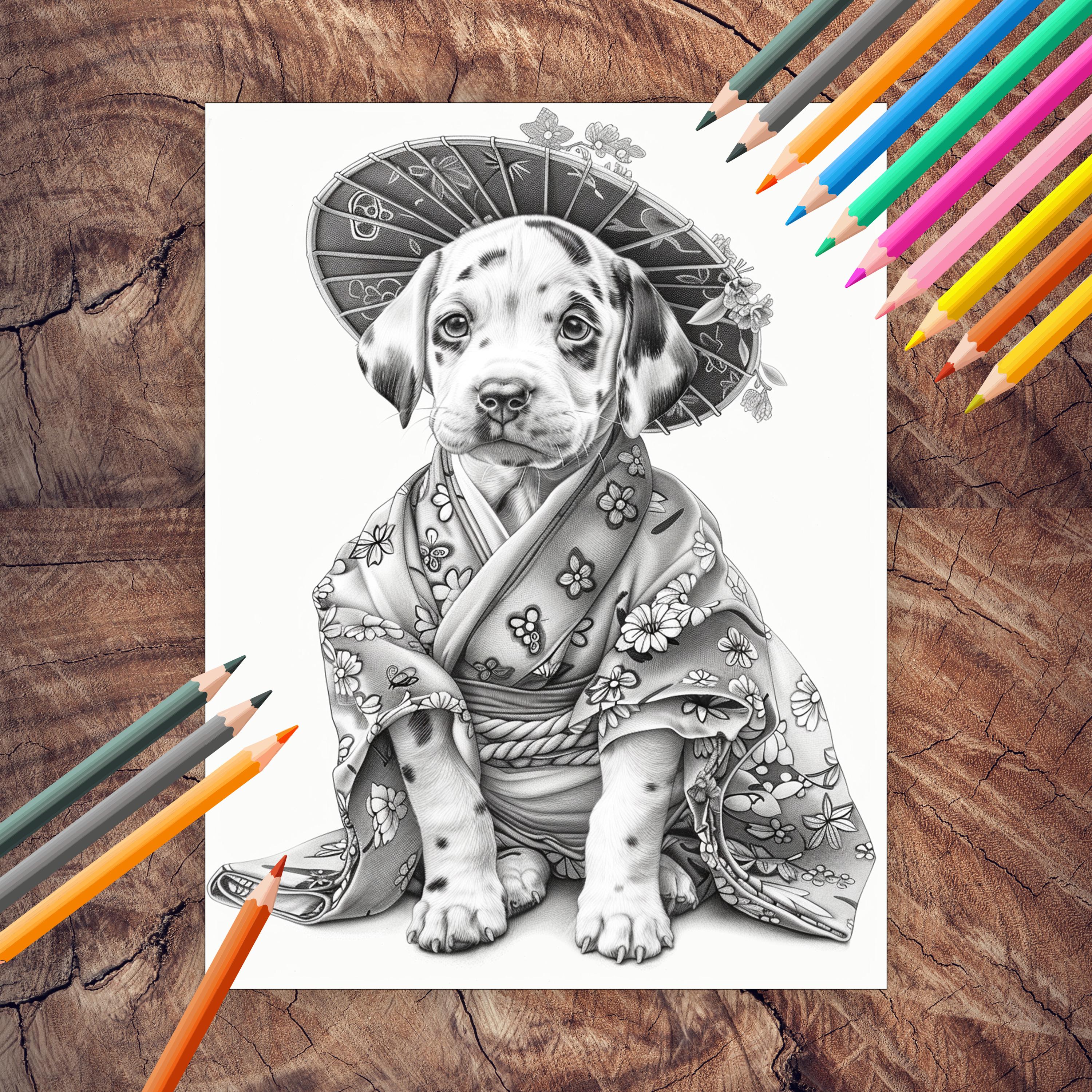 50 Puppies Wearing Japanese Clothing | Dogs Coloring Pages | Adults ...