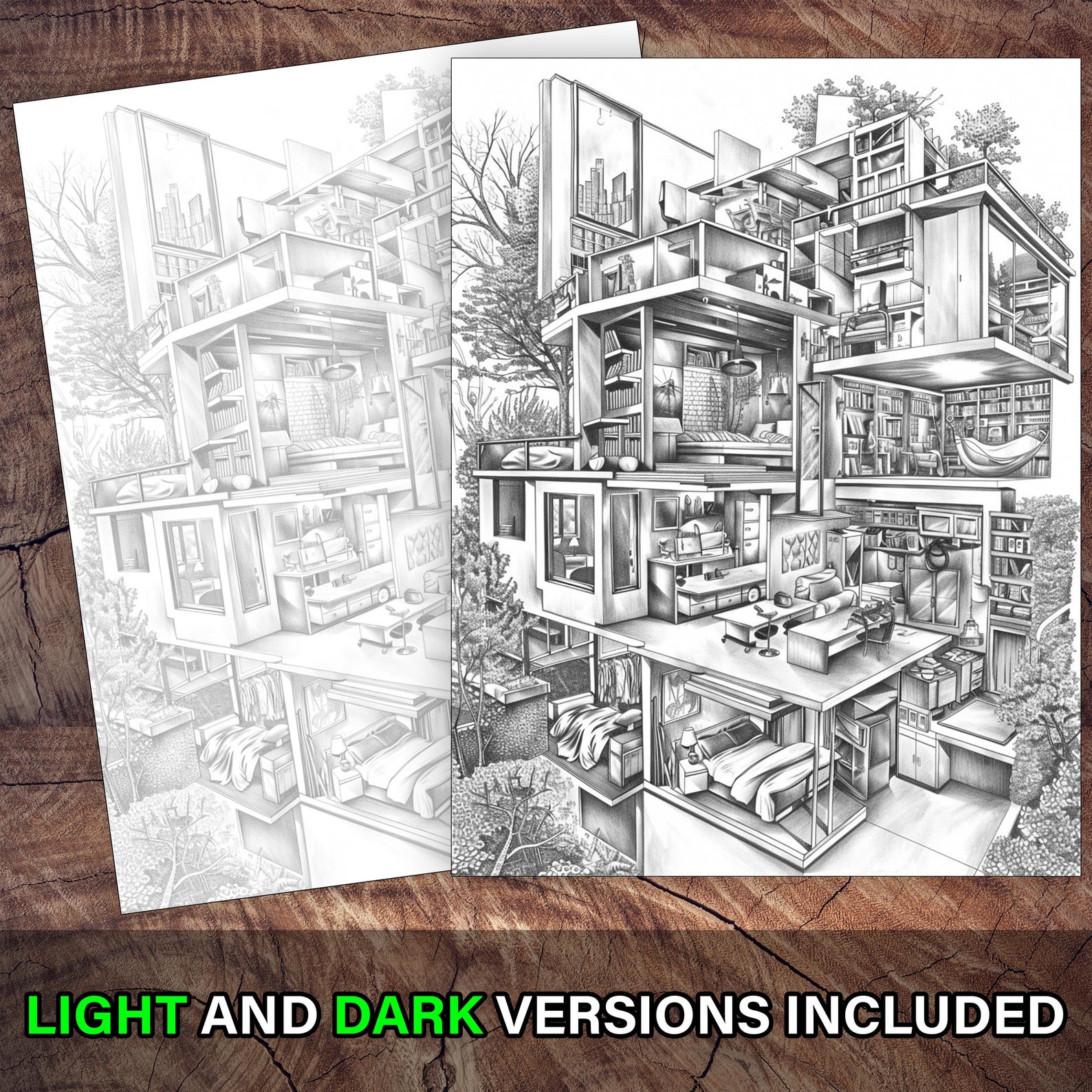 50 Apartment Homes Coloring Pages Vol. 2 House Adult Coloring Pages ...