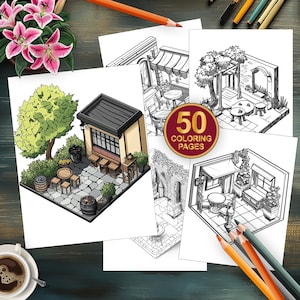 50 Isometric Home Patio Coloring Pages | Pocket Room Coloring Book ...